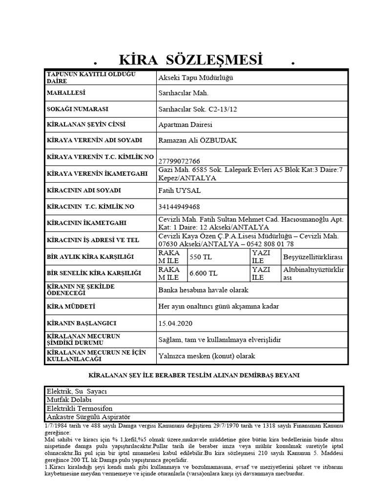 Boş Kira Kontratı | PDF