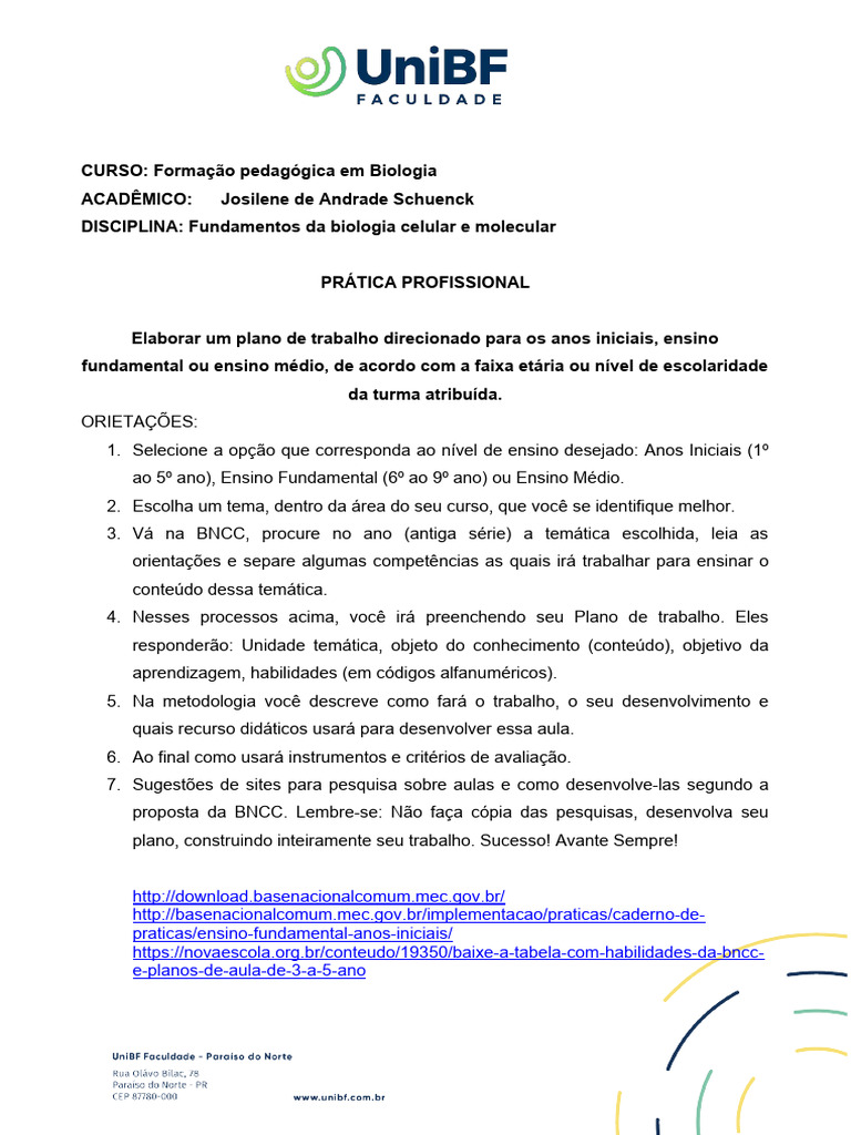 Prática - Plano de Aula ATUALIZADA 2605 | PDF | Célula (Biologia ...