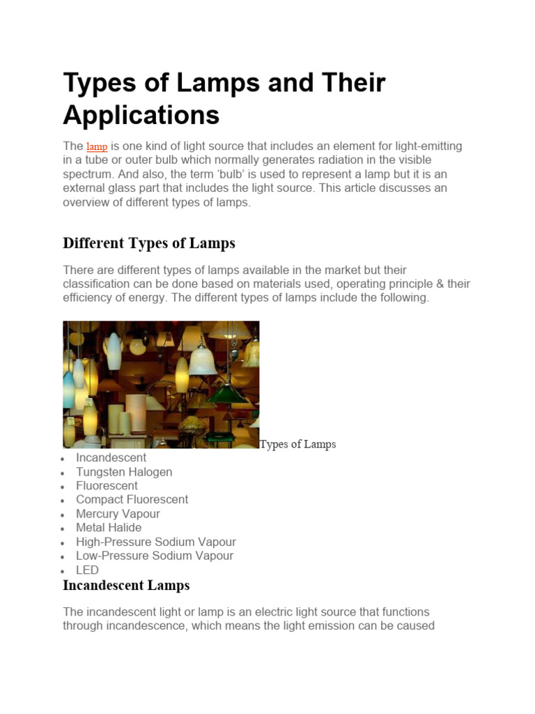 Overview of Lamp Types and Uses | PDF | Incandescent Light Bulb ...