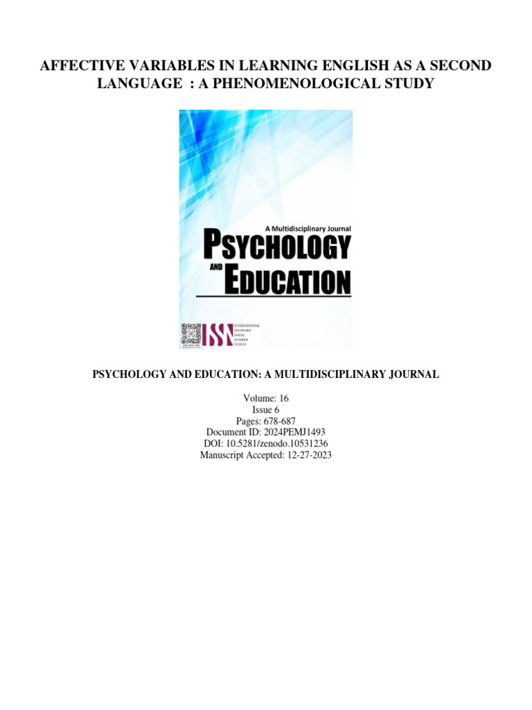 Affective Variables in Learning English As A Second Language: A ...