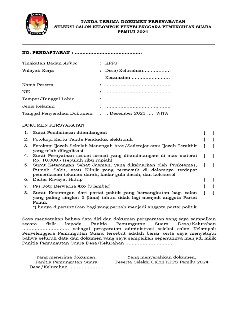 Tanda Terima Dokumen Persyaratan KPPS | PDF Tanda Terima Dokumen Persyaratan KPPS | PDF