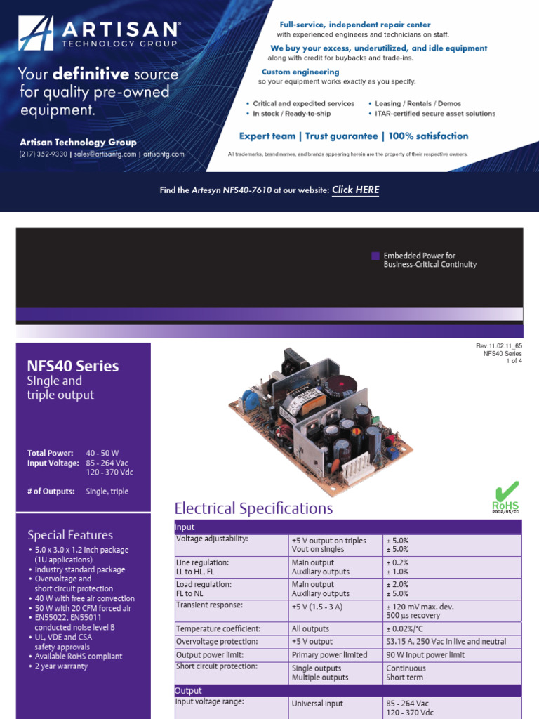 Artesyn NFS40-Series Datasheet | PDF | Alternating Current | Electricity