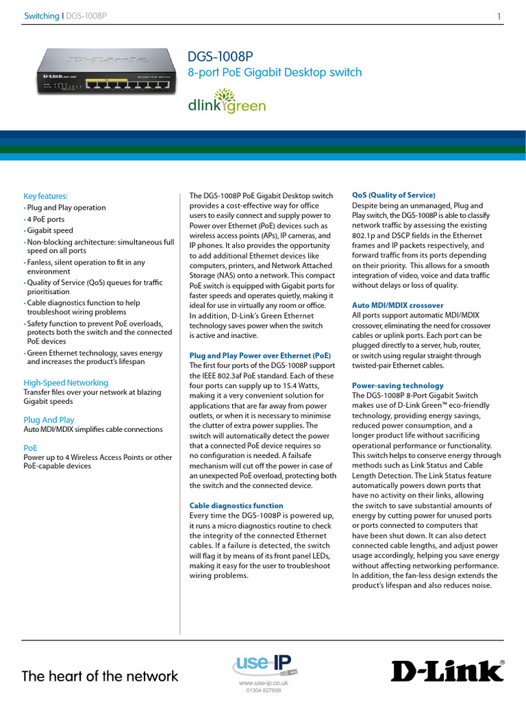 Dlink: DGS-1008P | PDF | Network Switch | Ethernet