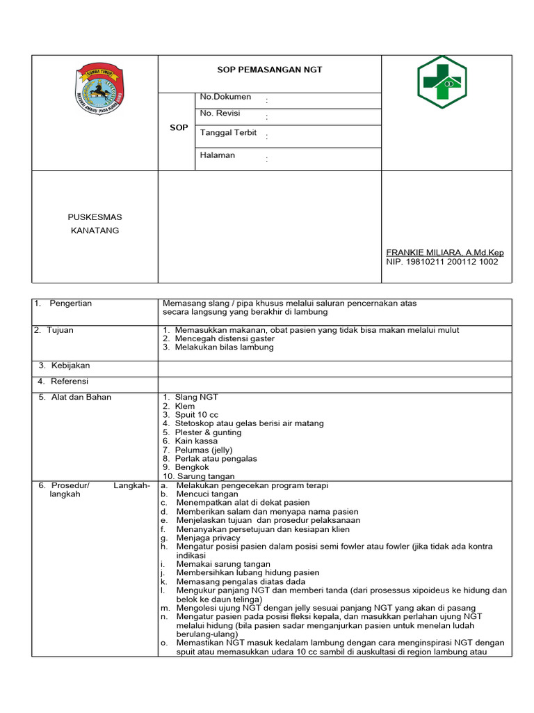 Sop Pemasangan NGT | PDF
