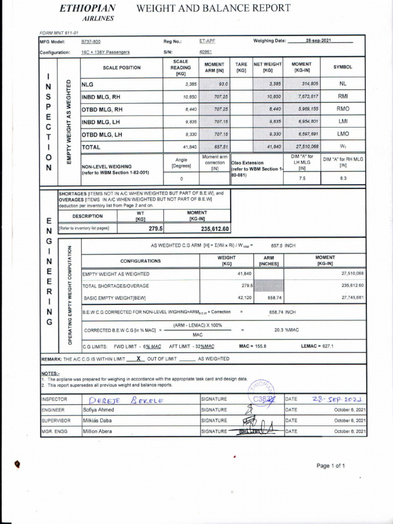 Weight and Balance Report | PDF | Aircraft | Aviation