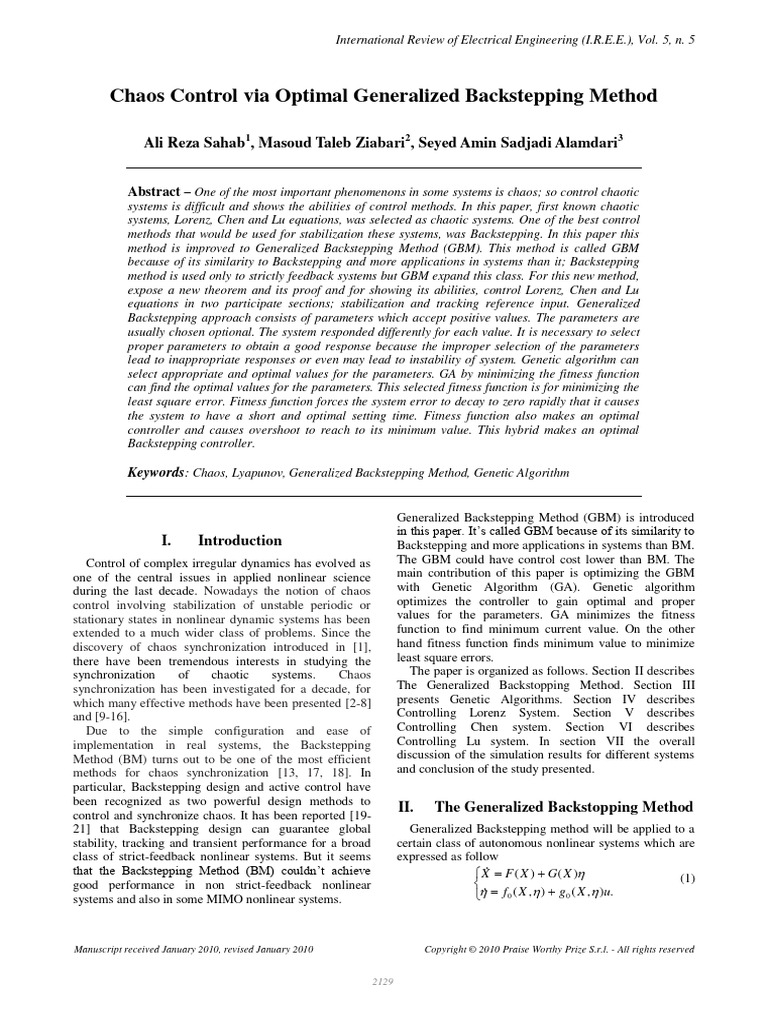 Chaos Control Via Optimal Generalized Backstepping Method | PDF | Chaos Theory | Mathematical ...