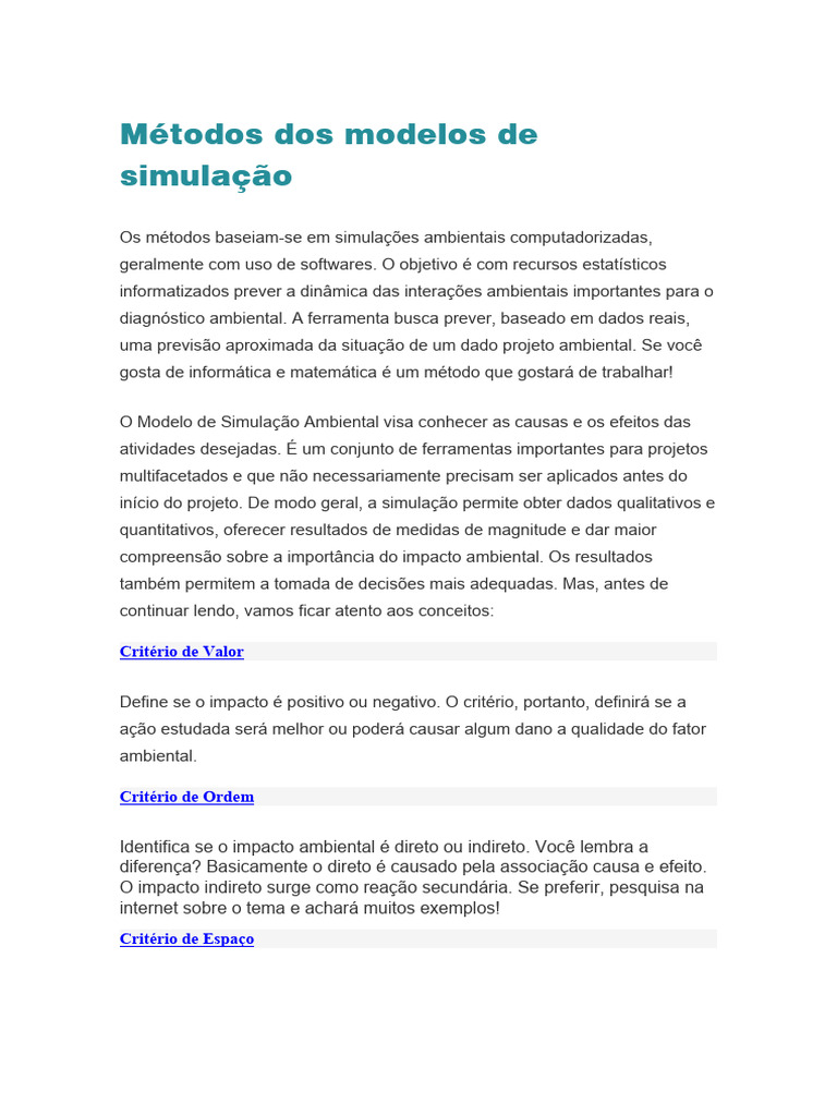 Métodos de Simulação Ambiental | PDF | Ambiente natural | Poluição do ar