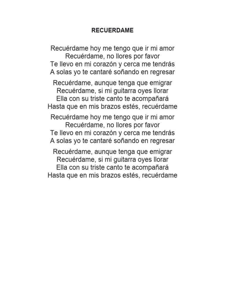 Recuerdame Letras | PDF