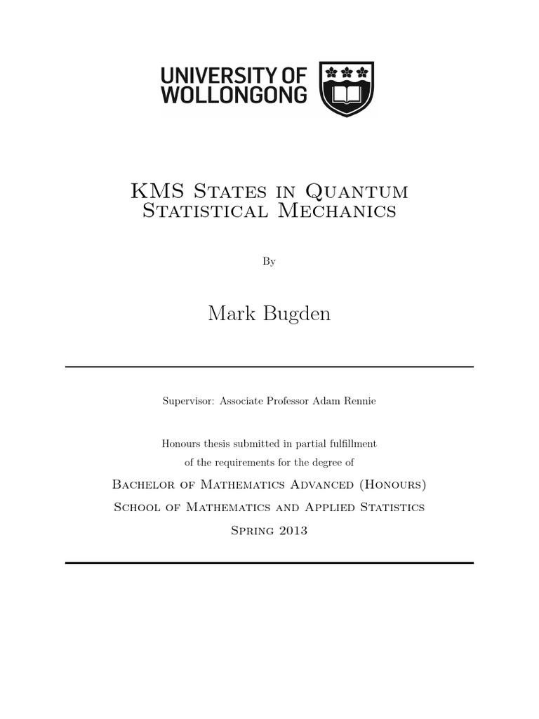 (Mark Bugden) KMS States in Quantum | PDF | Schrödinger Equation ...