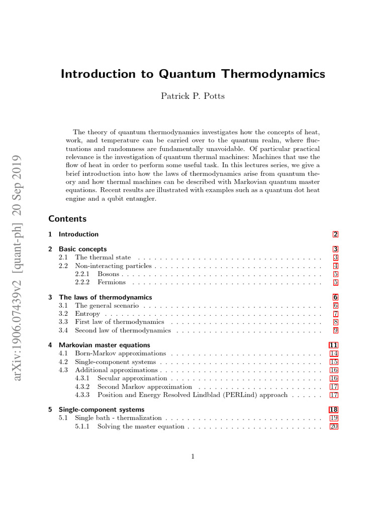 (Patrick P. Potts) Introduction To Quantum Thermodynamics | PDF | Mathematics | Thermodynamics