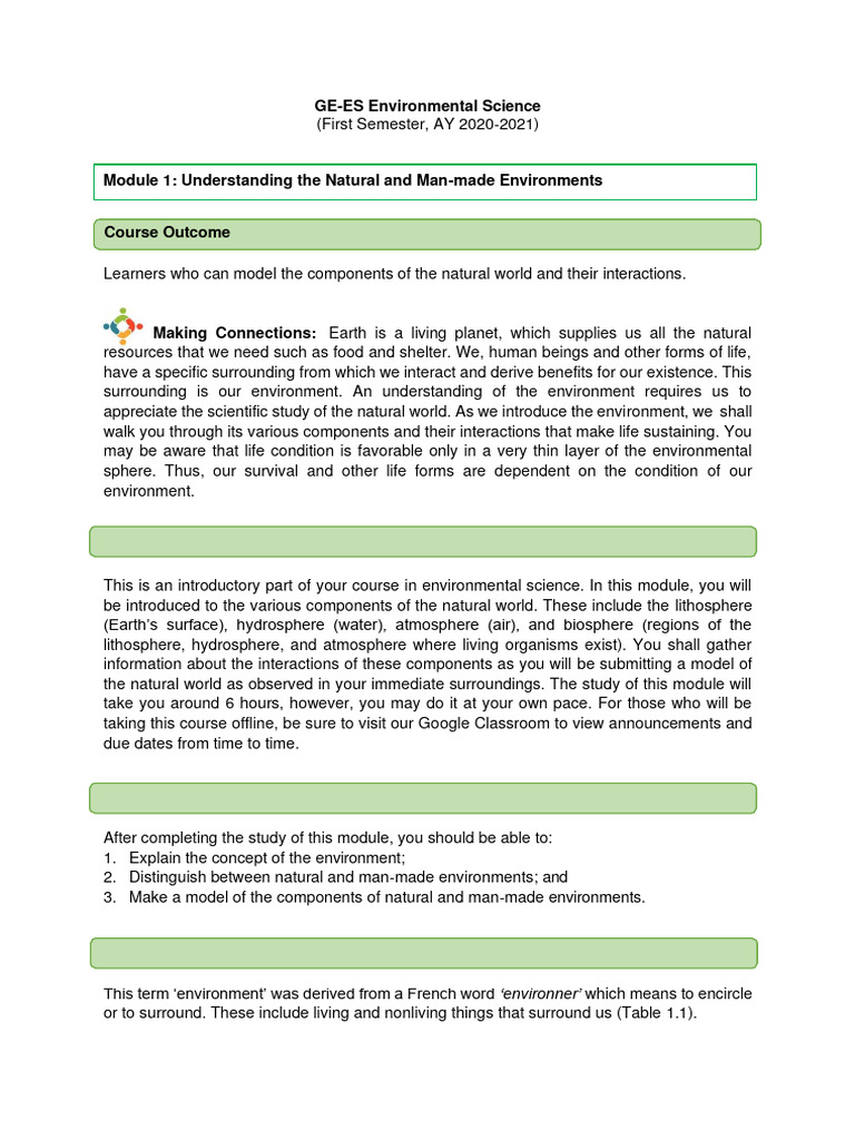 Understanding Natural and Man-made Environments | PDF | Natural ...
