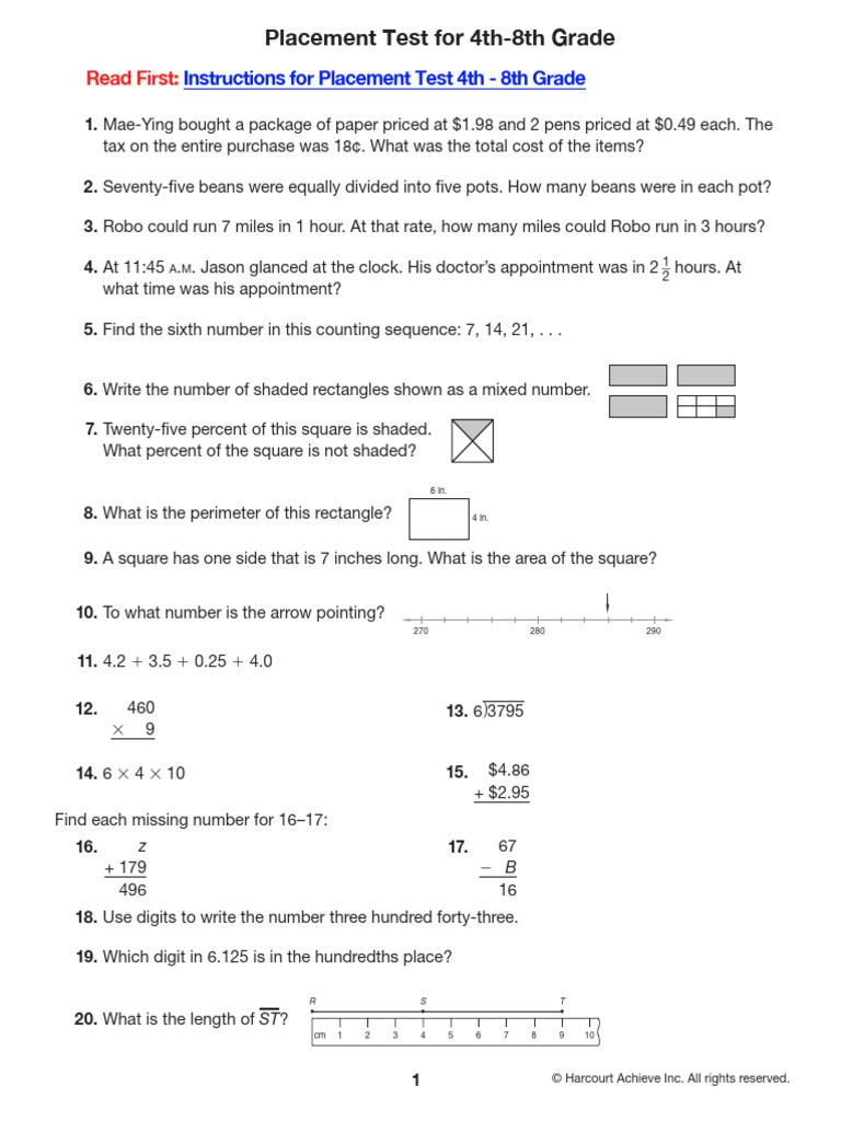 Middle School Pre-Algebra Test | PDF | Mathematics | Elementary Mathematics