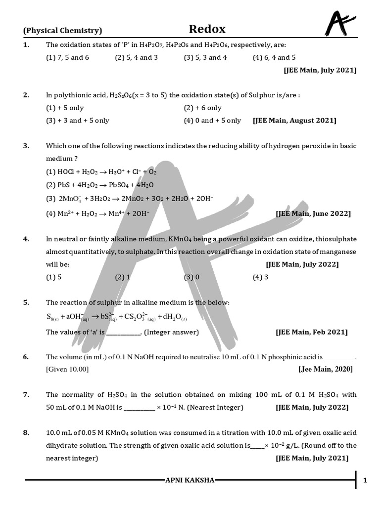 Redox Jee Main Selected 2 | PDF