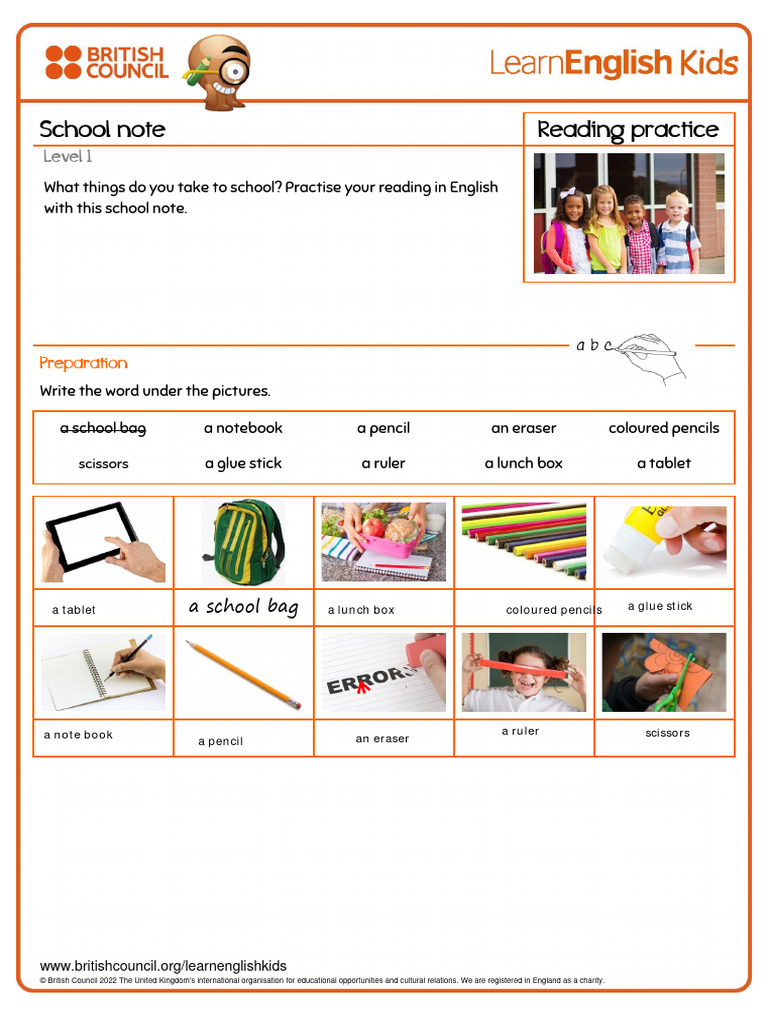 8 Reading Practice School Note Worksheet | PDF