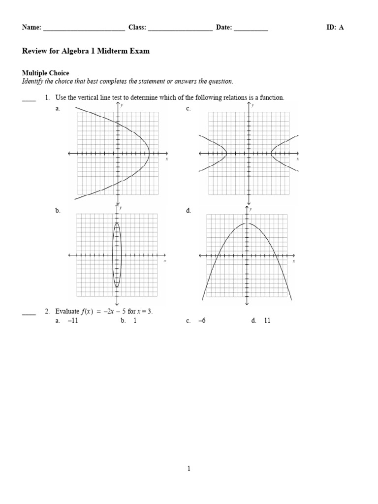 Midterm Review A | PDF | Function (Mathematics) | Algebra