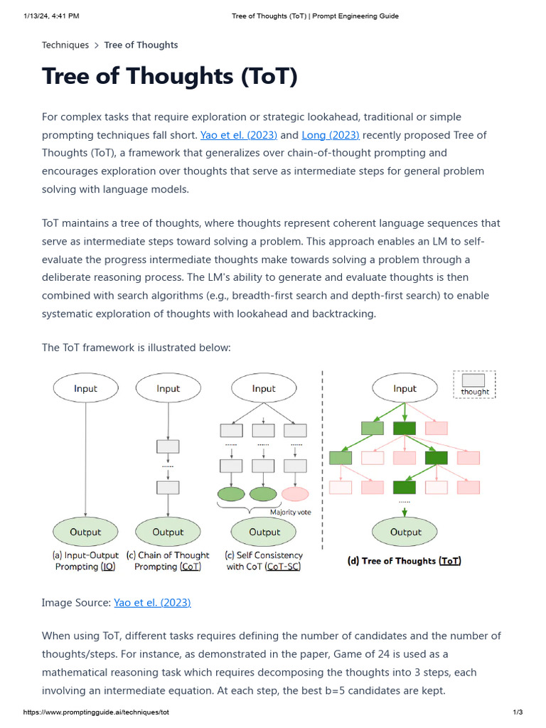 Tree of Thoughts (ToT) - Prompt Engineering Guide | PDF
