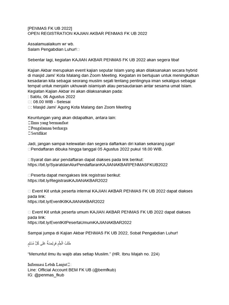 Caption Kajian Akbar Penmas FK Ub 2022 | PDF