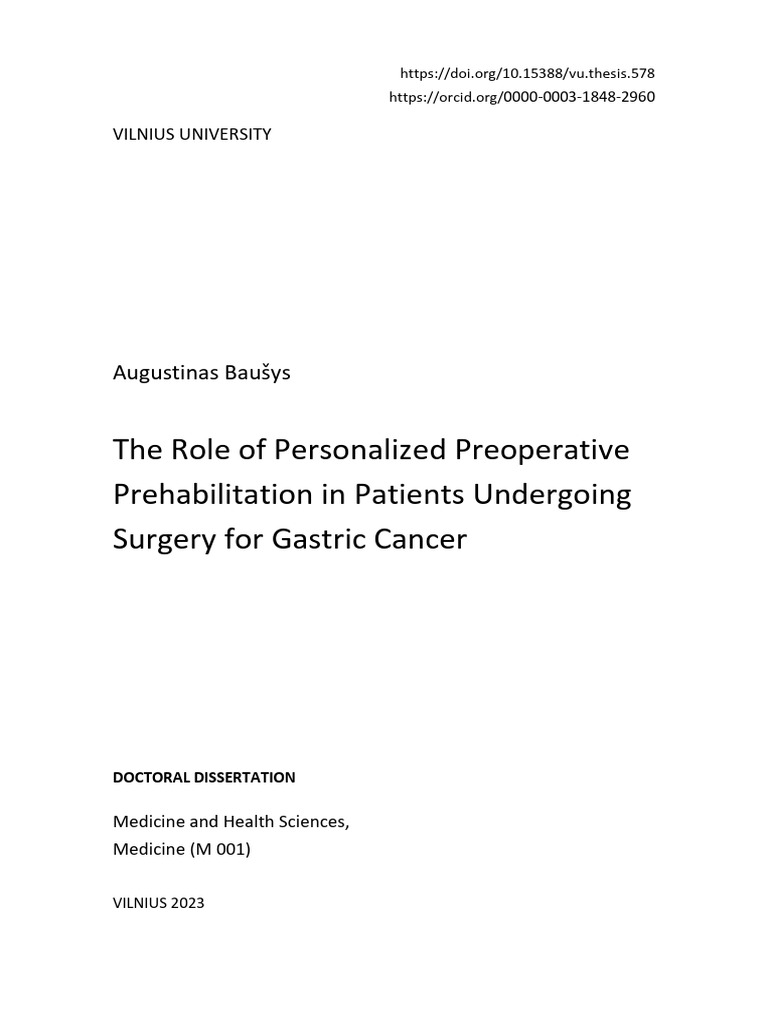 The Role of Personalized Preoperative Prehabilitation in Patients Undergoing Surgery For Gastric ...