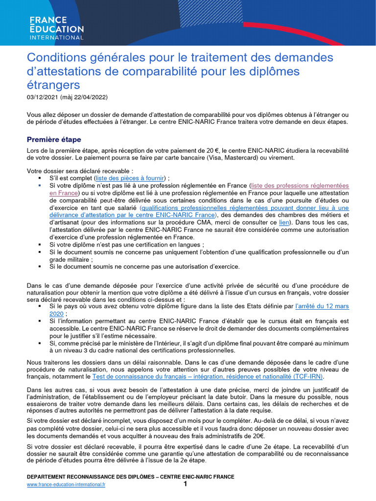 Reconnaissance Diplomes Conditions Generales | PDF