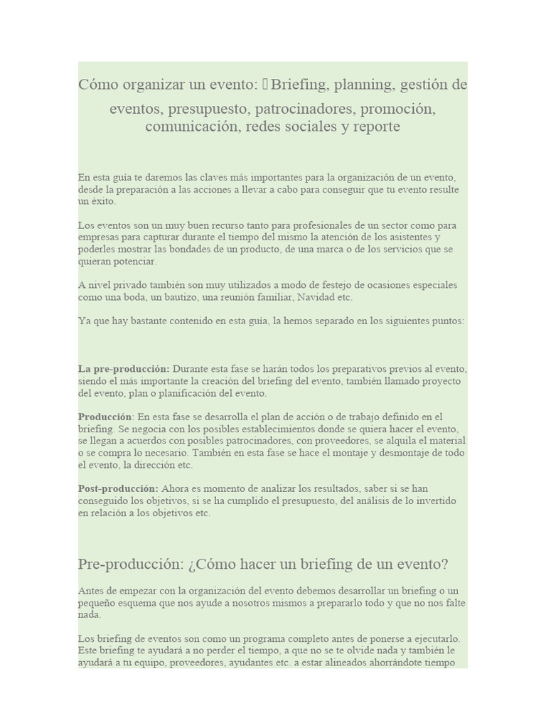 Pasos para Crear Un Evento | PDF | Presupuesto | Business