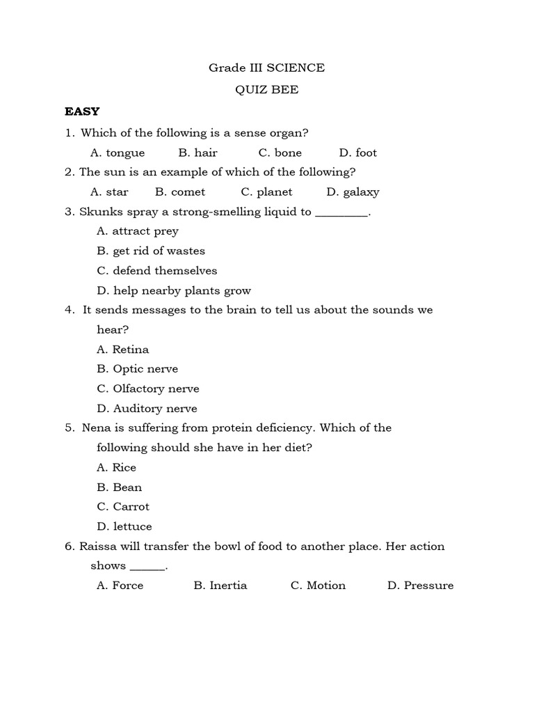 Grade III SCIENCE QUIZ BEE | PDF