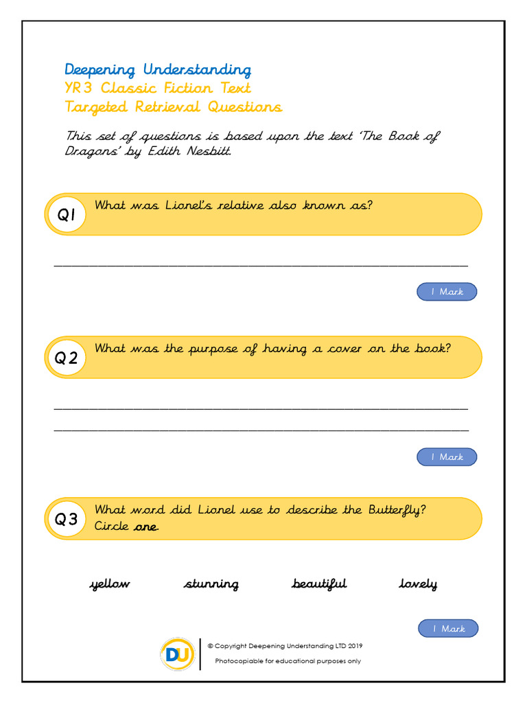 Du Yr3 Reading Retrieval Questions Book of Dragons | PDF