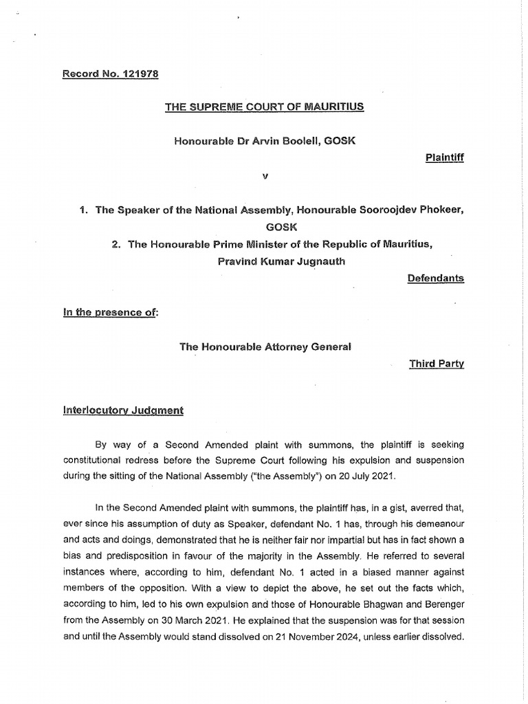 Judgment - Boolell V Speaker | PDF