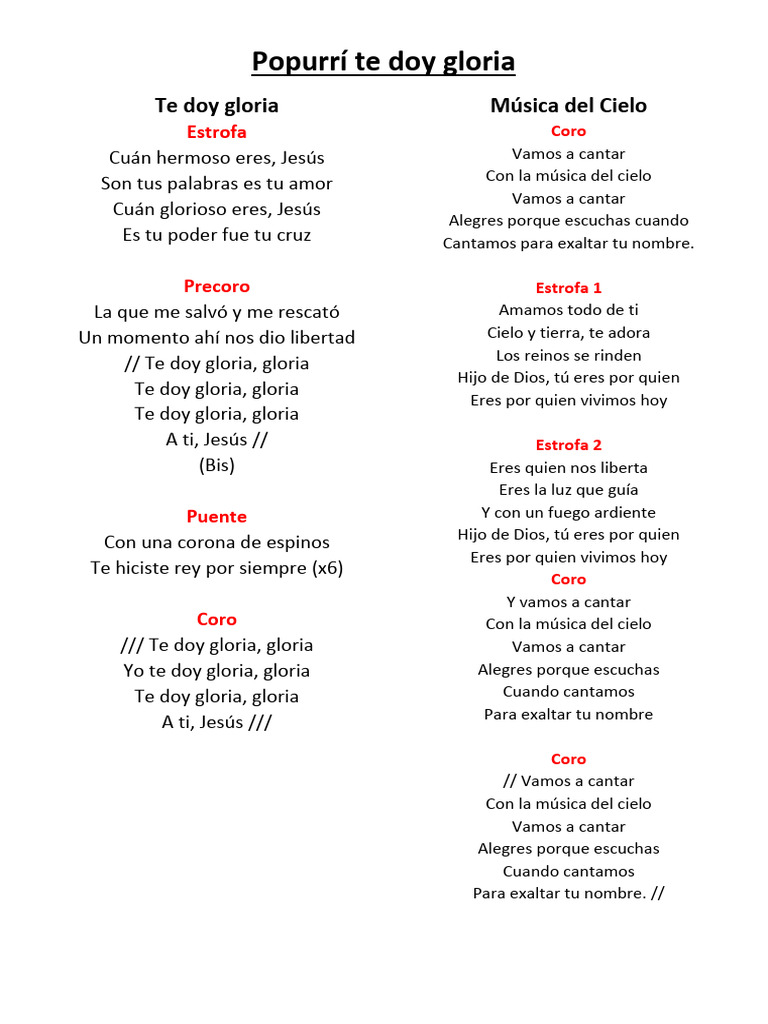 Popurrí - Te Doy Gloria - Letra | PDF