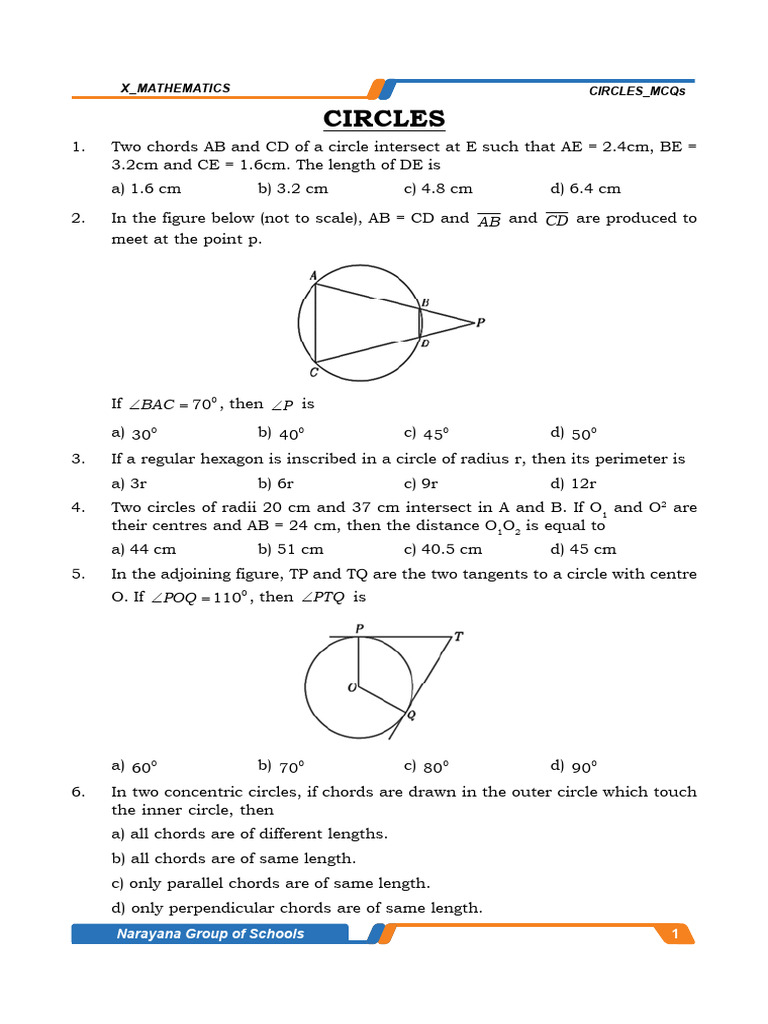 02 CIRCLES MCQs | Download Free PDF | Circle | Triangle