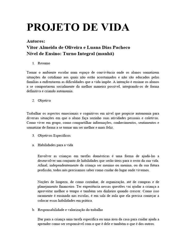 Projeto De Vida Pdf Família