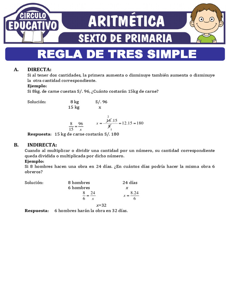 Ejercicios de Regla de Tres Simple para Sexto de Primaria | PDF