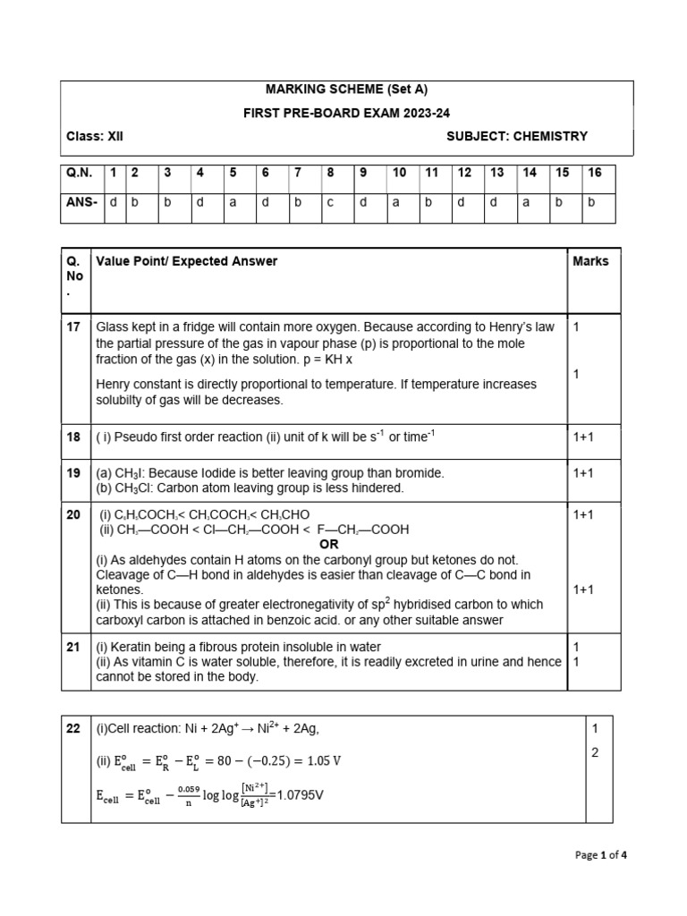 Chem Xii PB 1 MS Set A | PDF | Solubility | Chemistry