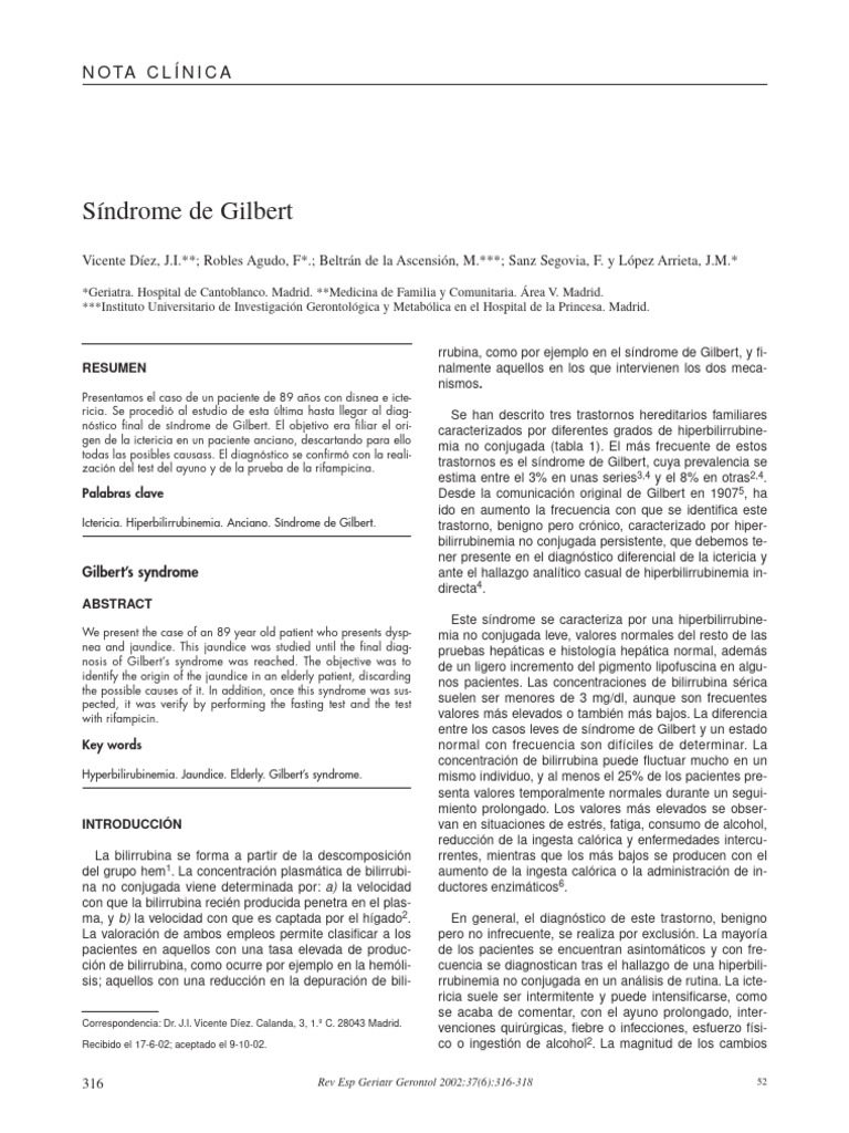 Sindrome de Gilbert | PDF | Relaciones personales, crianza y desarrollo personal | Salud y bienestar