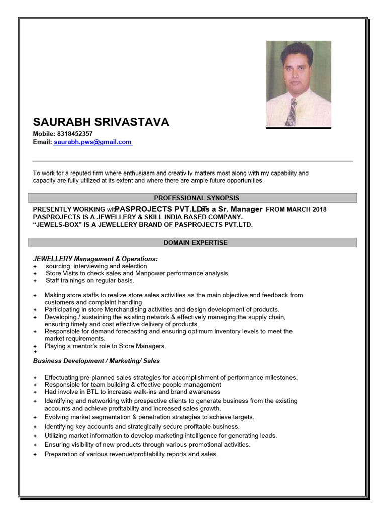Saurabh Srivastava Resume (M) | PDF | Sales | Retail