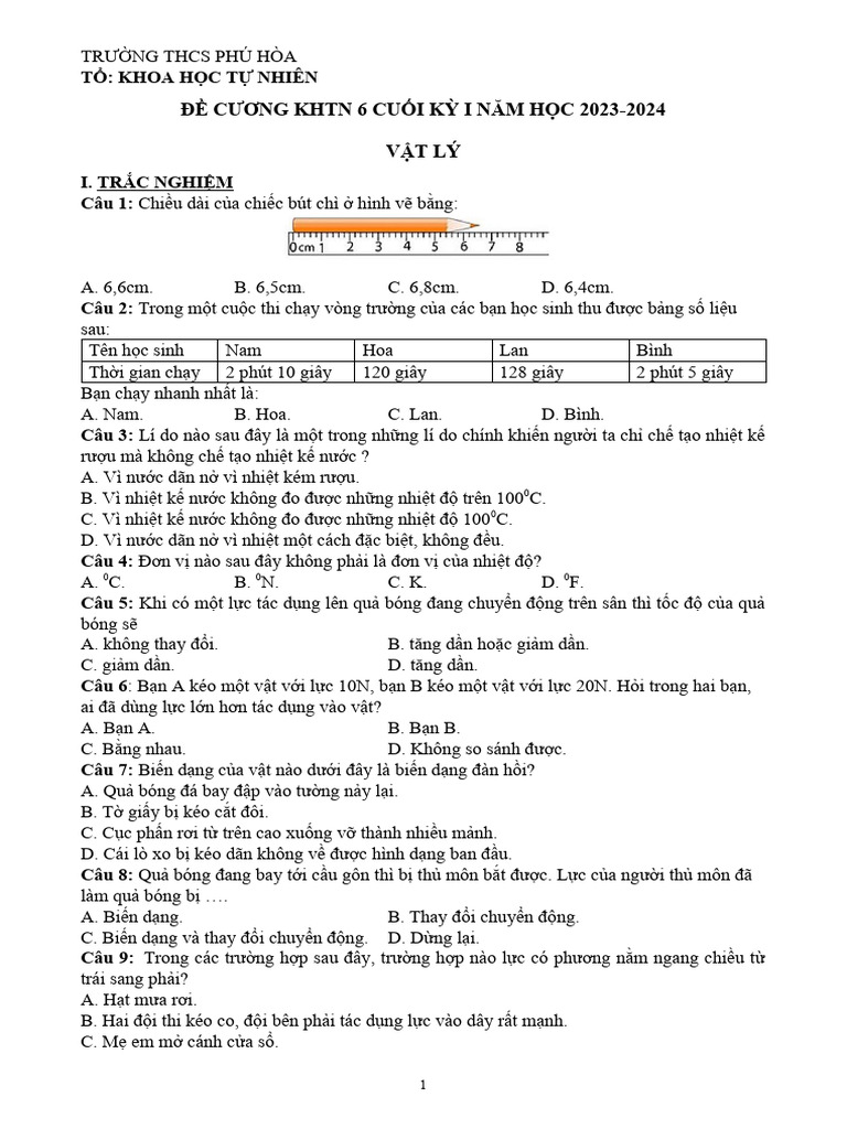 ĐỀ CƯƠNG KHTN 6 CUỐI KỲ I NH 23-24 | PDF