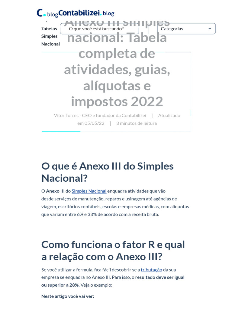 Tabela Anexo III do Simples Nacional | PDF | Contabilidade | Impostos