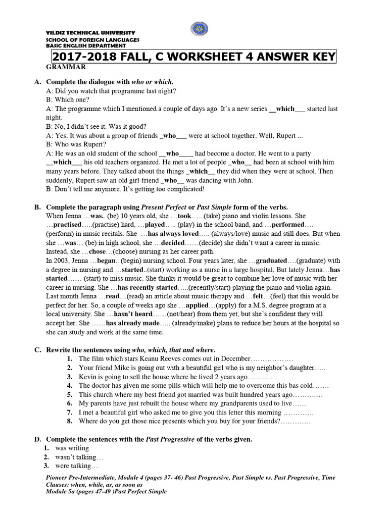 2017-2018 Fall, C Worksheet 4 Answer Key | PDF | Language Arts & Discipline | Art