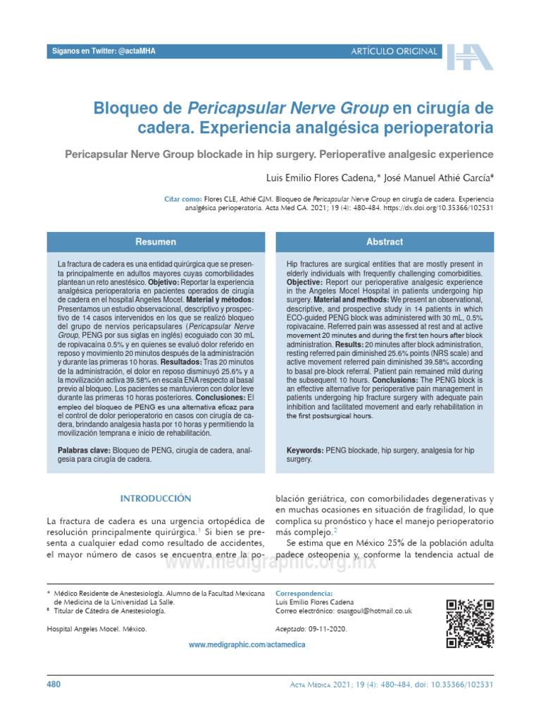 Bloqueo de Pericapsular Nerve Group en Cirugia de | PDF | Anestesia ...