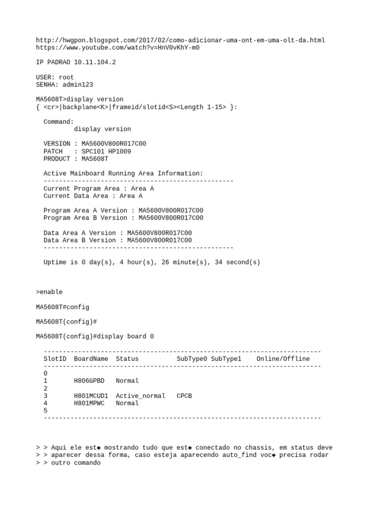 Olt Huawei Comandos | PDF | Internet Architecture | Internet