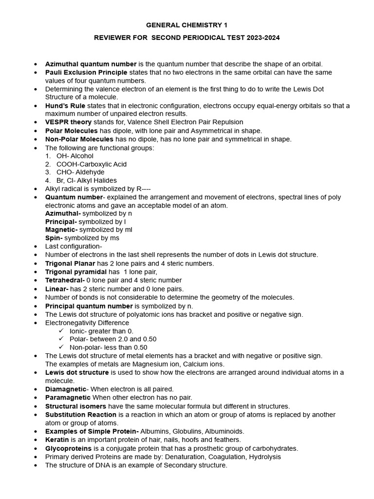 General Chemistry 1 Reviewer For PT | PDF | Materials | Chemistry