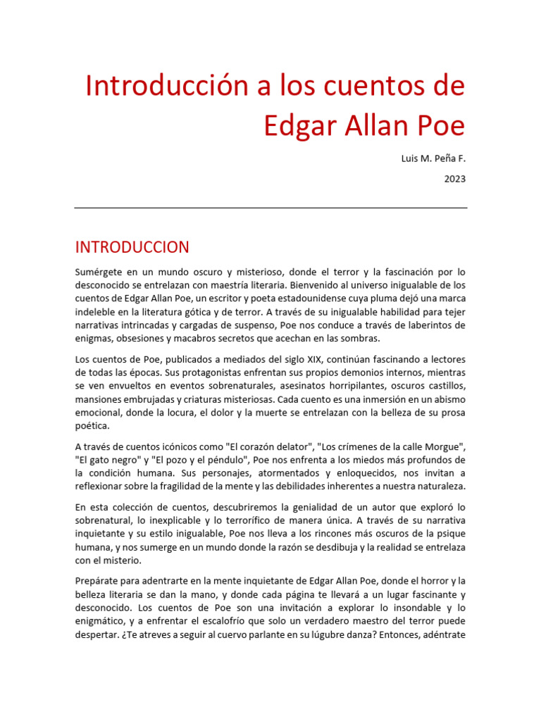 Introducción A Los Cuentos de Edgar Allan Poe | PDF | Edgar Allan Poe | HP Lovecraft