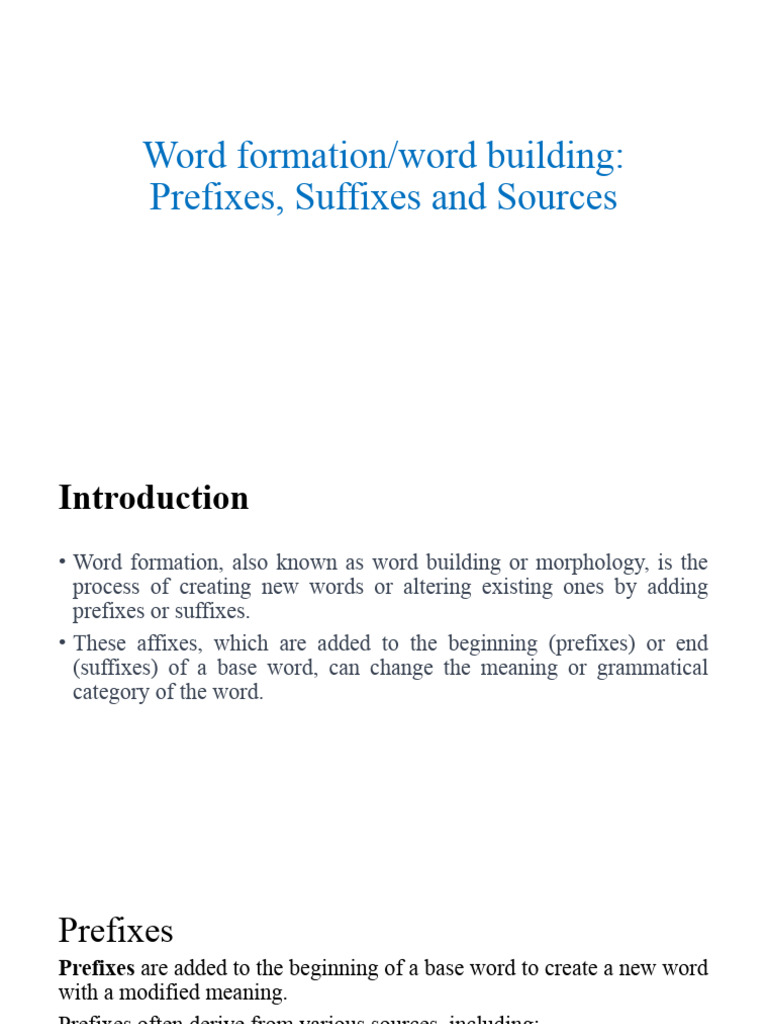 3.1 Word Formationword Building Prefixes, Suffixes and Sources | PDF ...