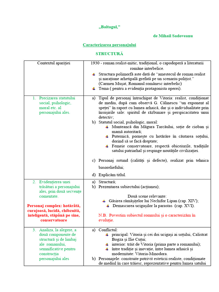 Baltagul de Mihail Sadoveanu Caracterizarea Personajului | PDF