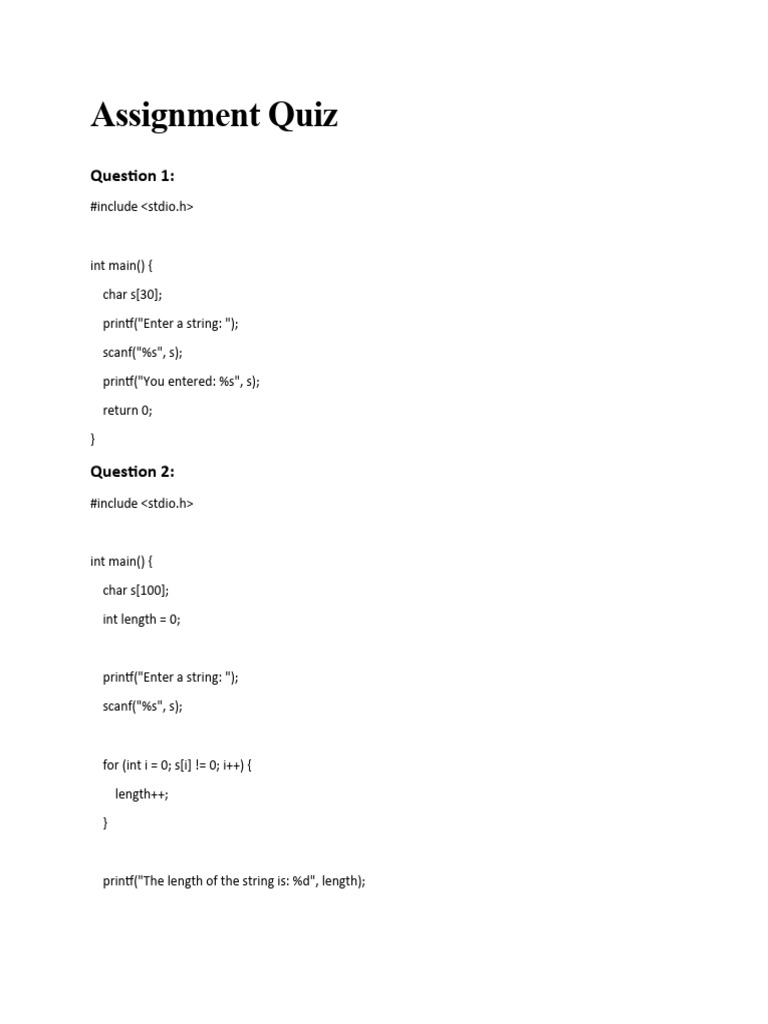 Assignment Quiz | PDF | Computer Engineering | Computer Programming