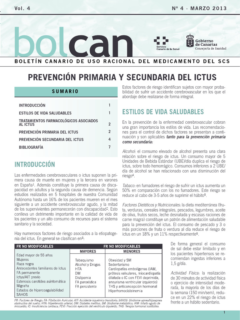 BOLCAN Vol 4 Num 4 Prevencion Primaria Secundaria Ictus | PDF