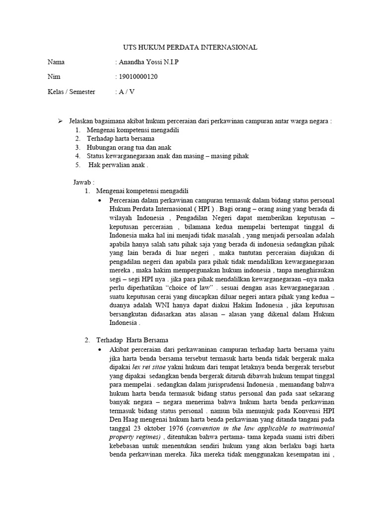 Uts Hukum Perdata Internasional | PDF