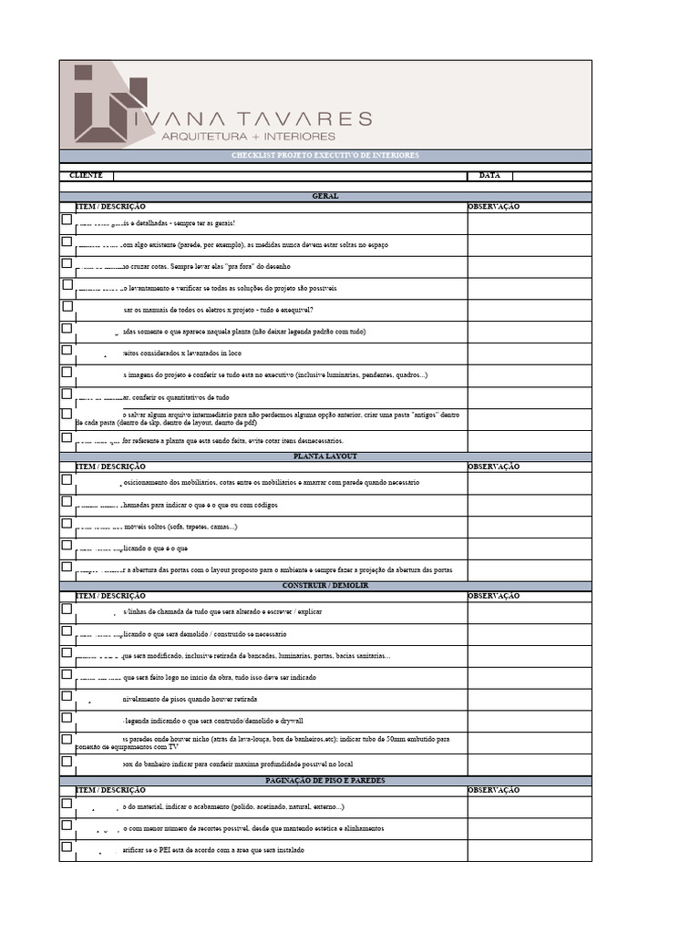 Checklist Executivo Interiores | PDF | Tinta | Ar condicionado