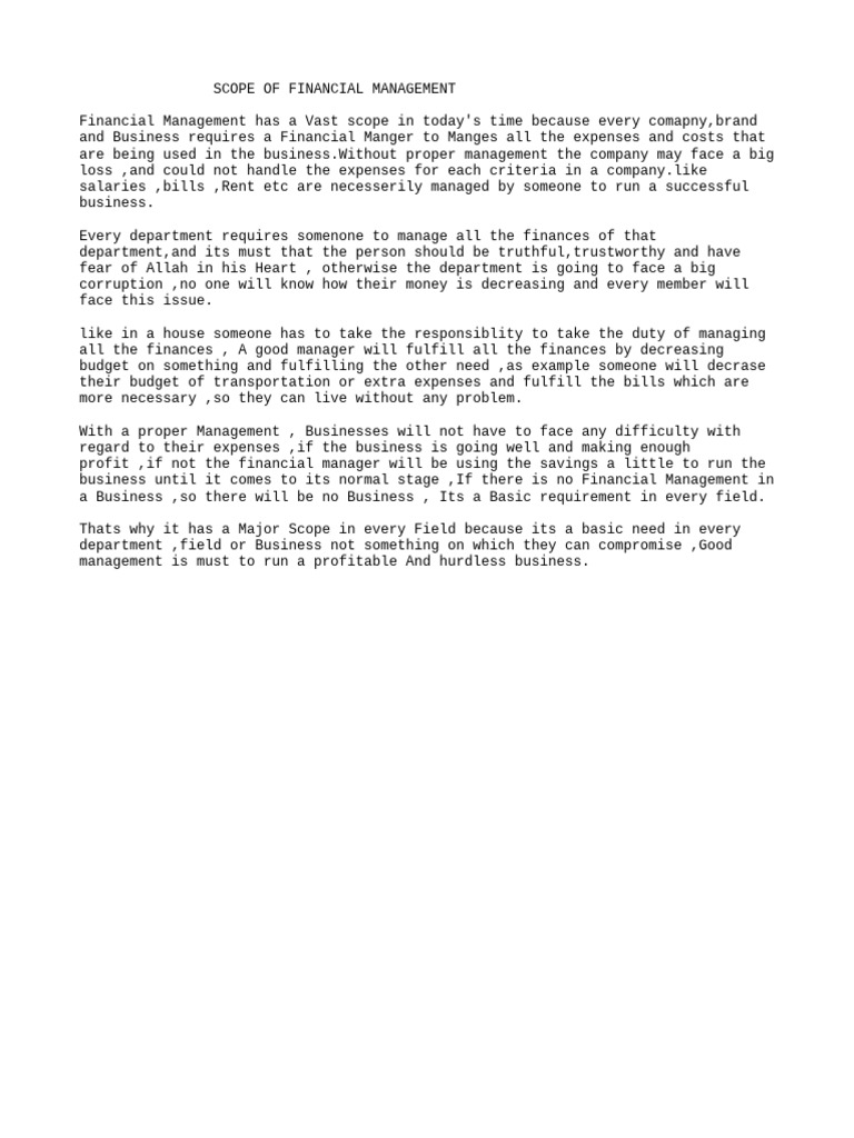 Scope of Financial Management Assignment | PDF