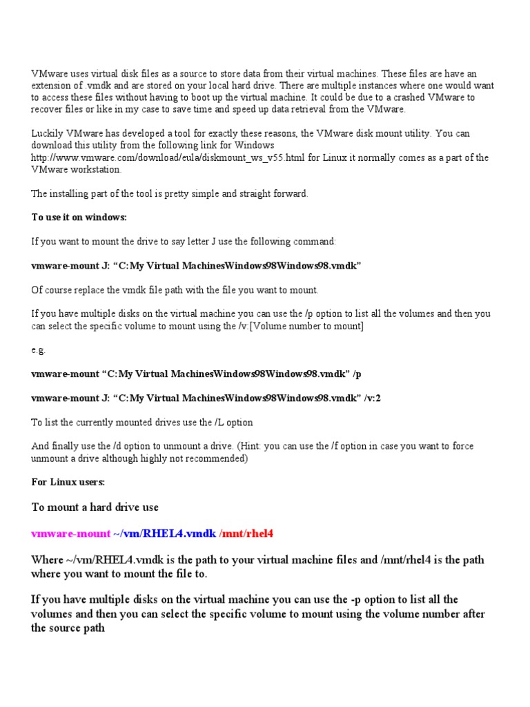 Mount VMware Disks Without Booting | PDF | Virtual Machine | Computer File