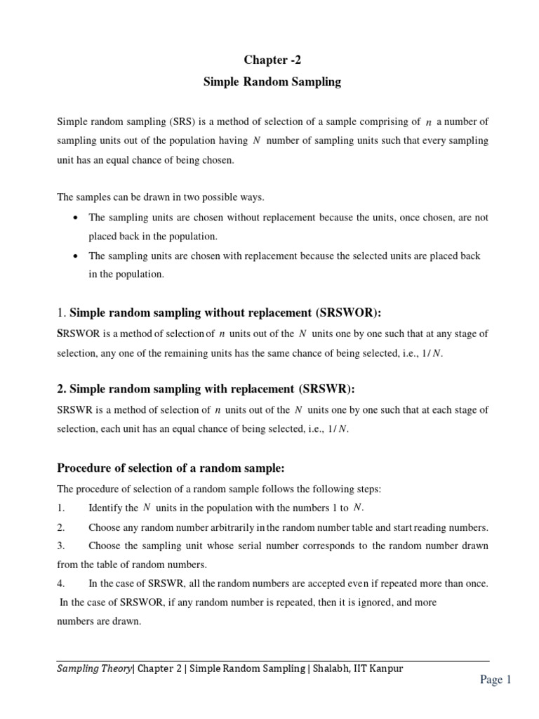 Chapter2 Sampling Simple Random Sampling | PDF | Estimator | Variance